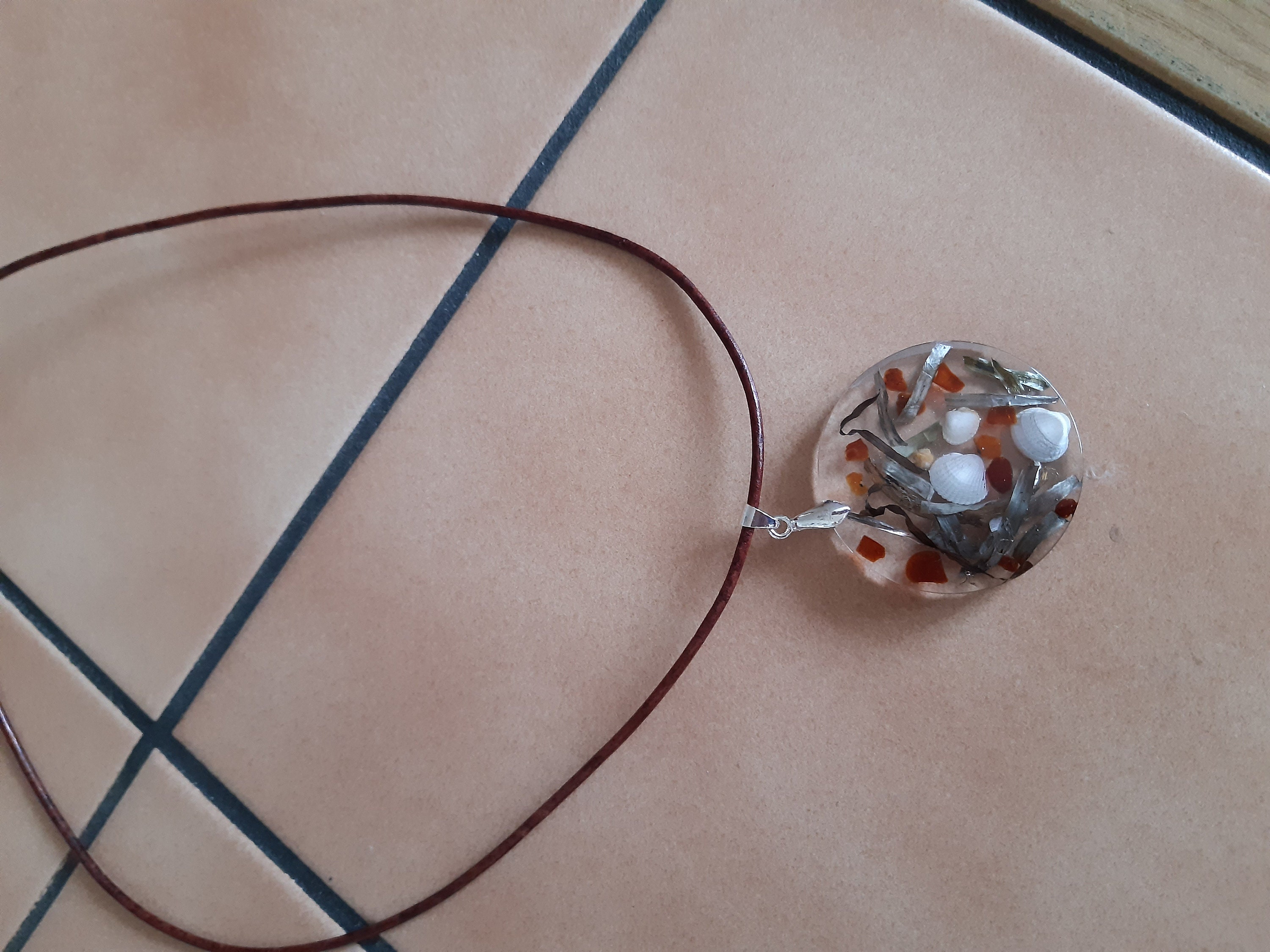 Epoxy Resin Pendant With Amber, Shells and Seaweed - Etsy