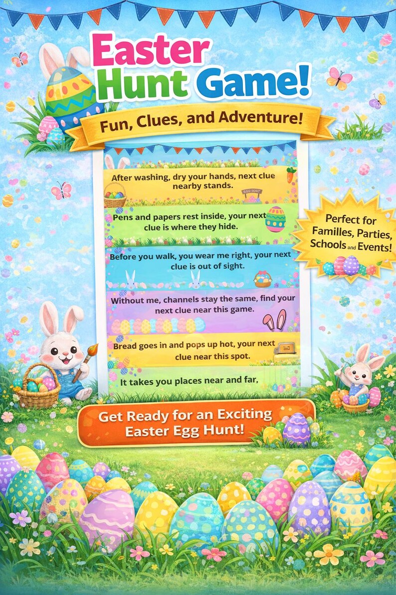 Easter Egg Hunt Game – 35 Printable Clues, Certificates (digital ...