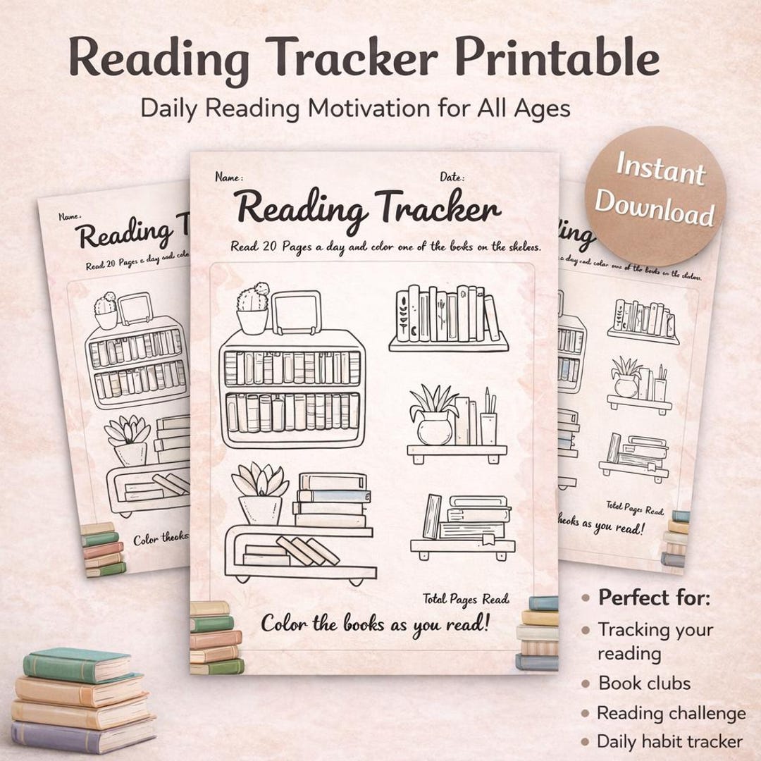 Reading Tracker Printable, Book Log PDF, Reading Challenge Journal ...