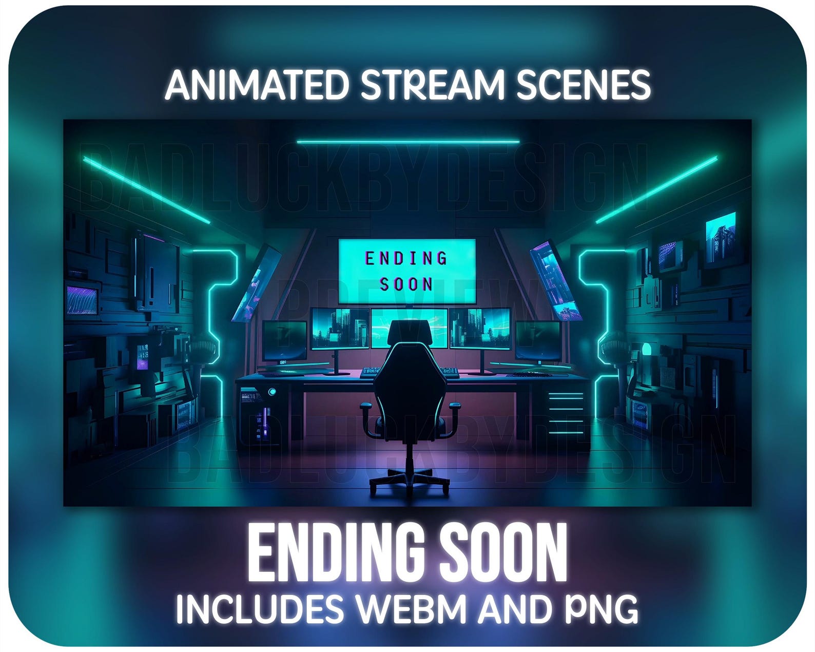 Animated Game Room Stream Scenes - Teal Blue Cyberpunk Twitch Screens ...