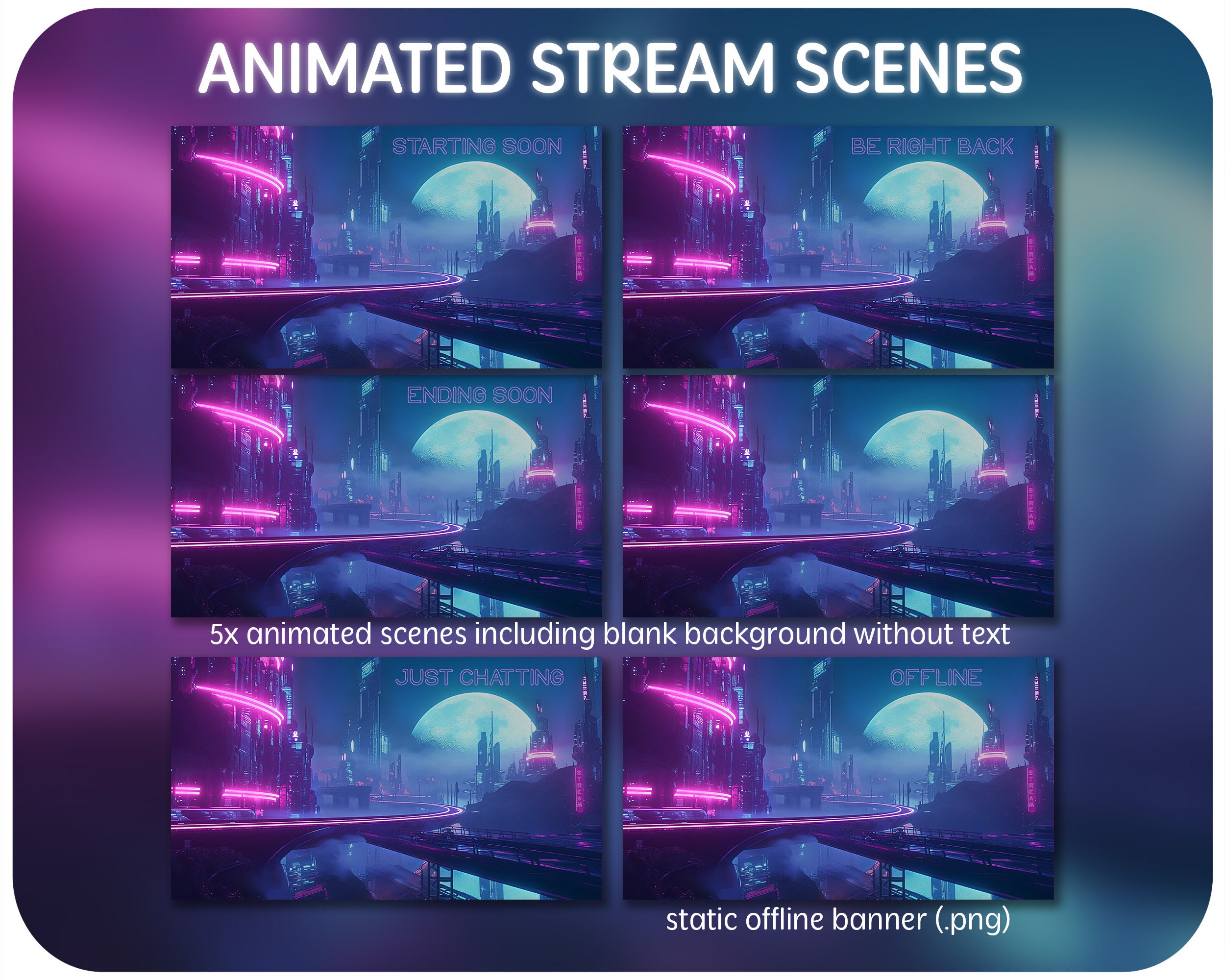 Animated Neon City Stream Scenes - Futuristic Cyberpunk Twitch Screens ...