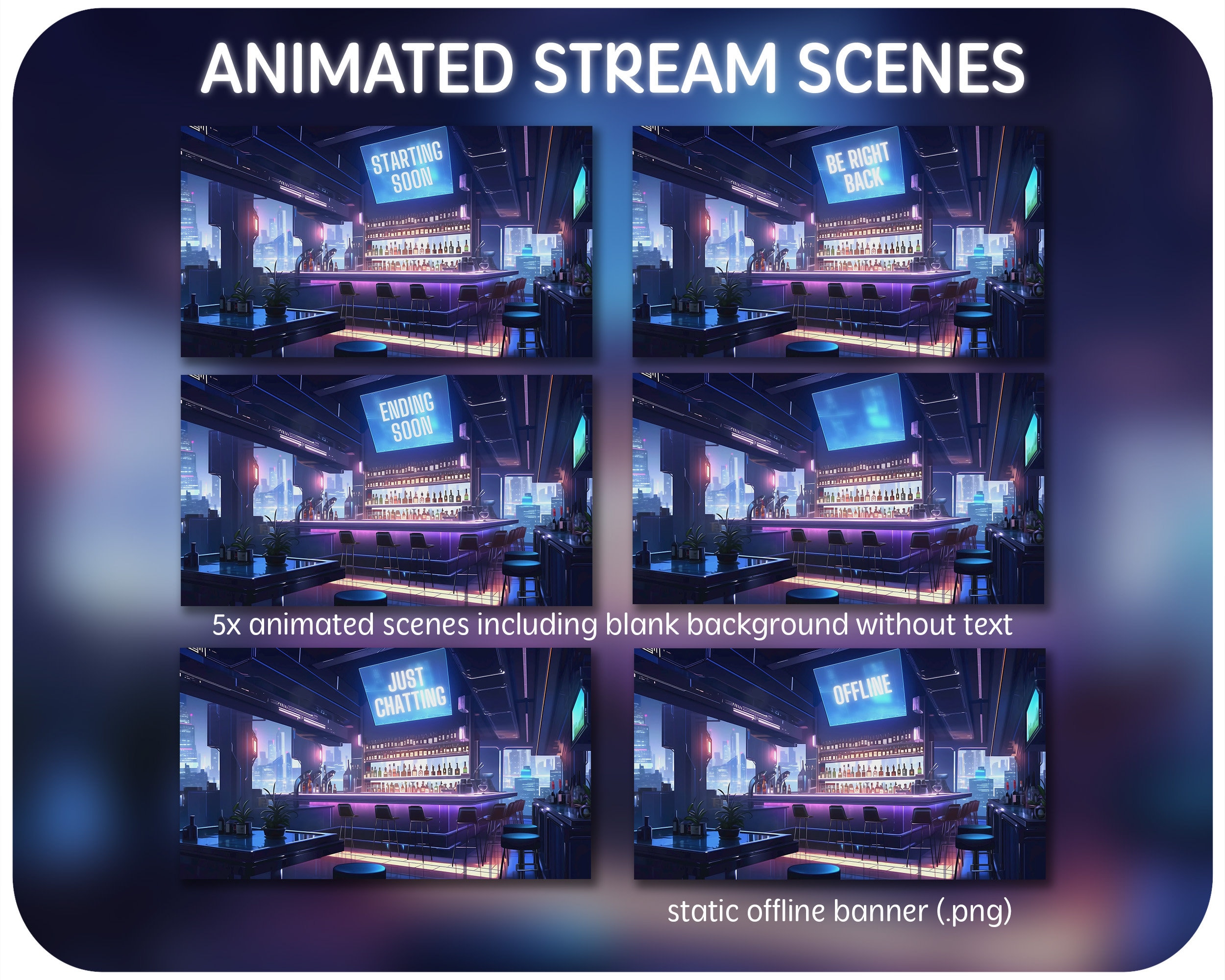 Animated Penthouse Bar Stream Scenes Cyberpunk Neon Twitch Screens Pack ...