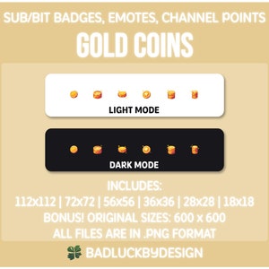 6x Gold Coins Sub/bit Badges, Emotes Twitch Streamer Assets Fantasy ...