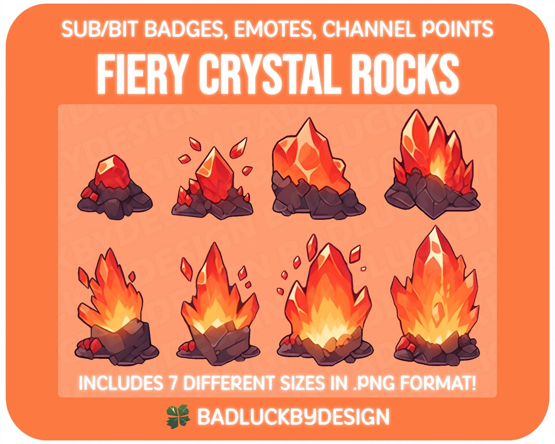 8x Fiery Crystal Rock Subscriber Bit Badges Emotes | Twitch Streamer ...