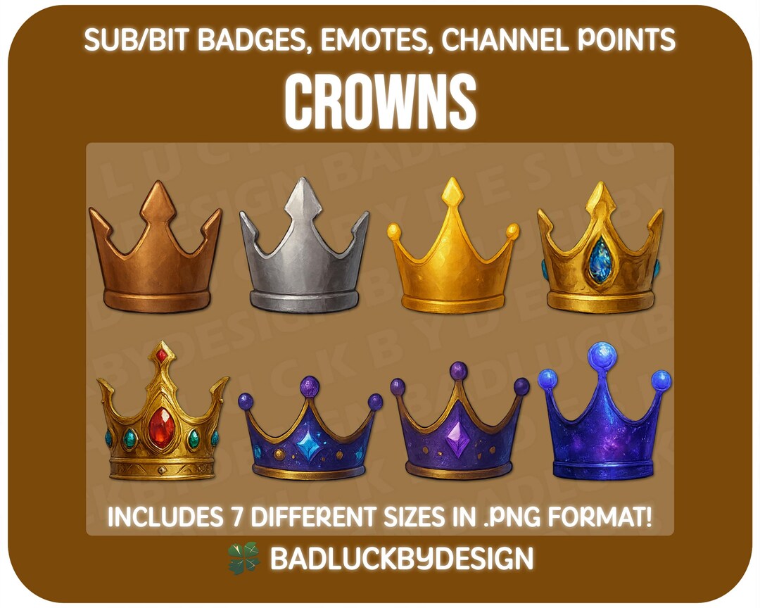 8x Crown Subscriber Bit Badges Emotes | Twitch Streamer Assets ...