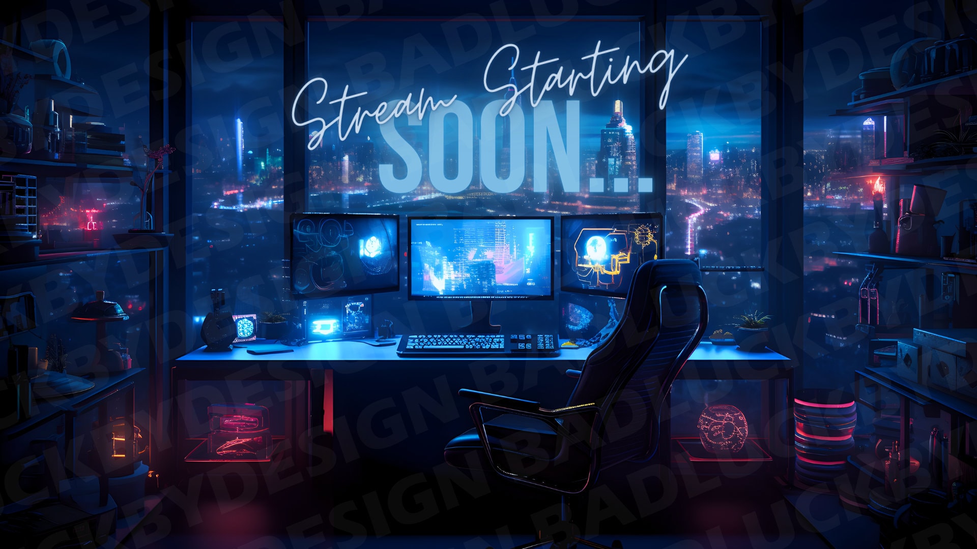 TRANSPARENT Futuristic Blue Gaming Room Animated Streaming Scenes ...