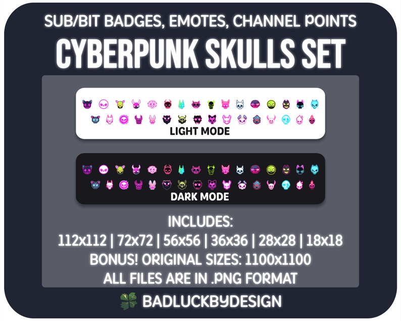 32x Cyberpunk Skull Twitch Badges/emotes - Neon Glow & Retro Gaming ...