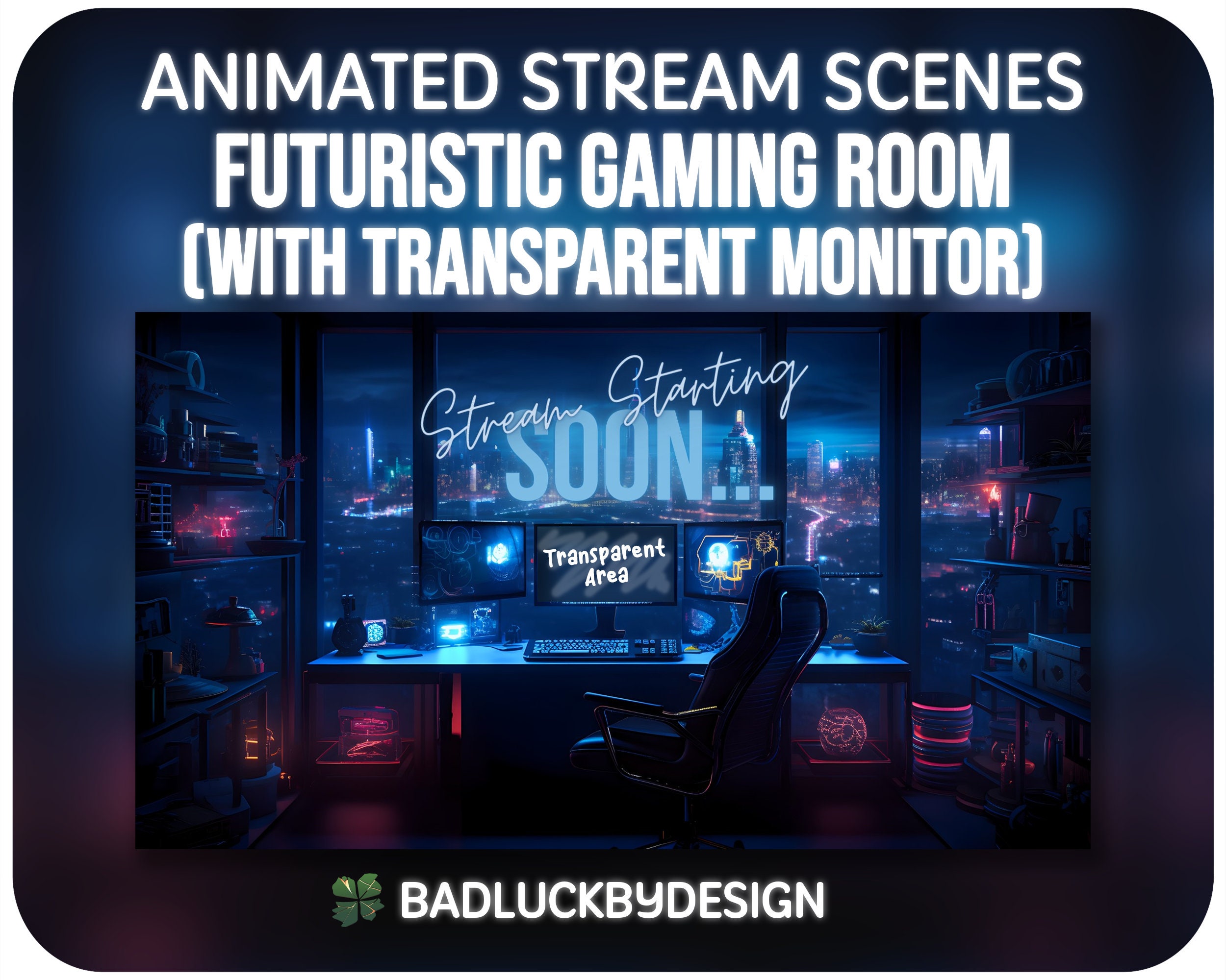 TRANSPARENT Futuristic Blue Gaming Room Animated Streaming Scenes ...