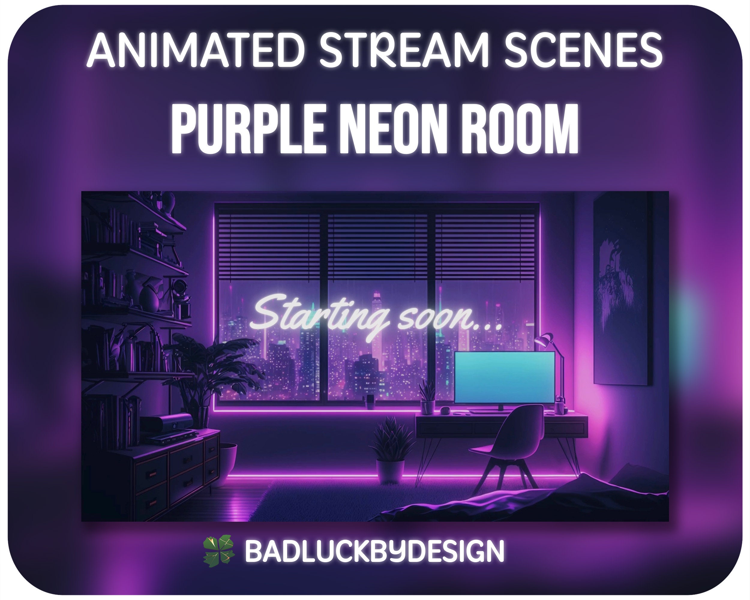 Animated Neon Pink/purple Game Room Streaming Scenes Cozy Futuristic ...