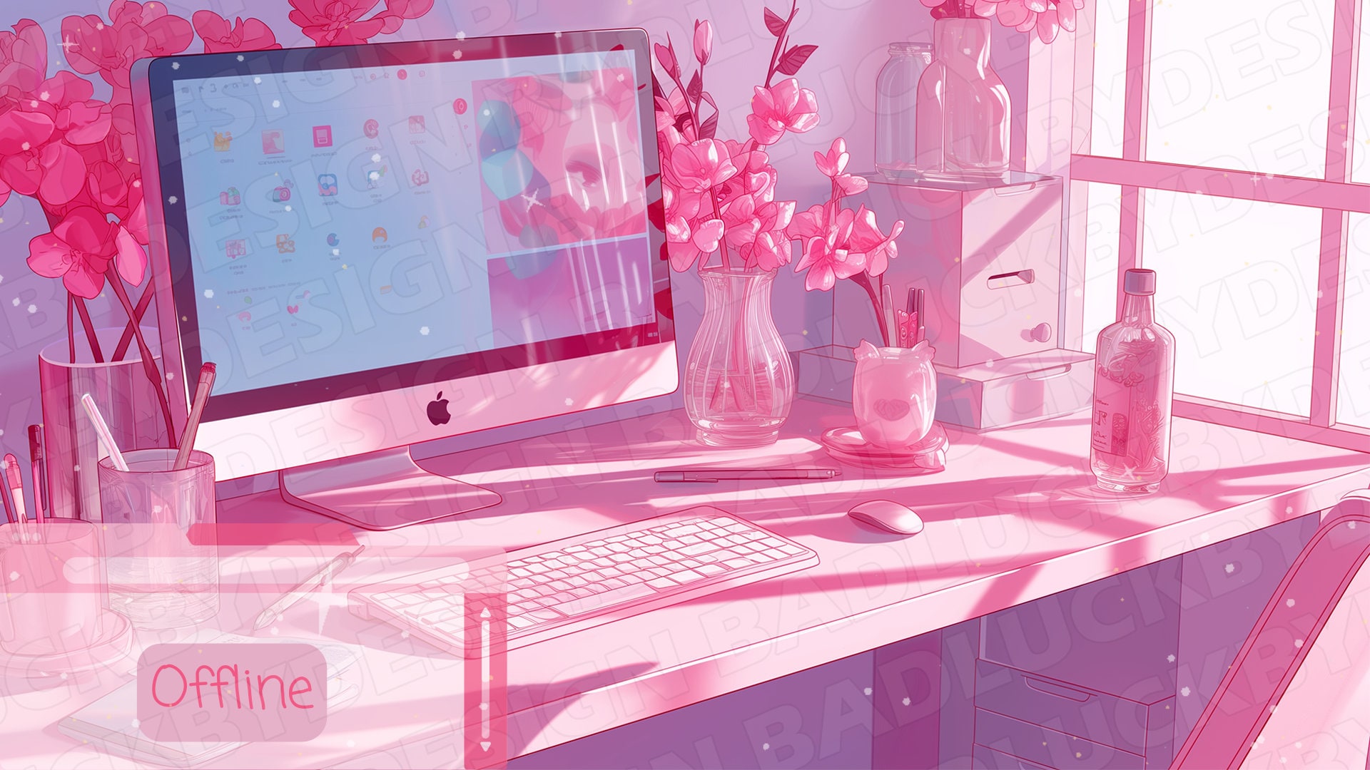 Pink Aesthetic Computer Desk Animated Streaming Scenes Girly Anime Cute ...