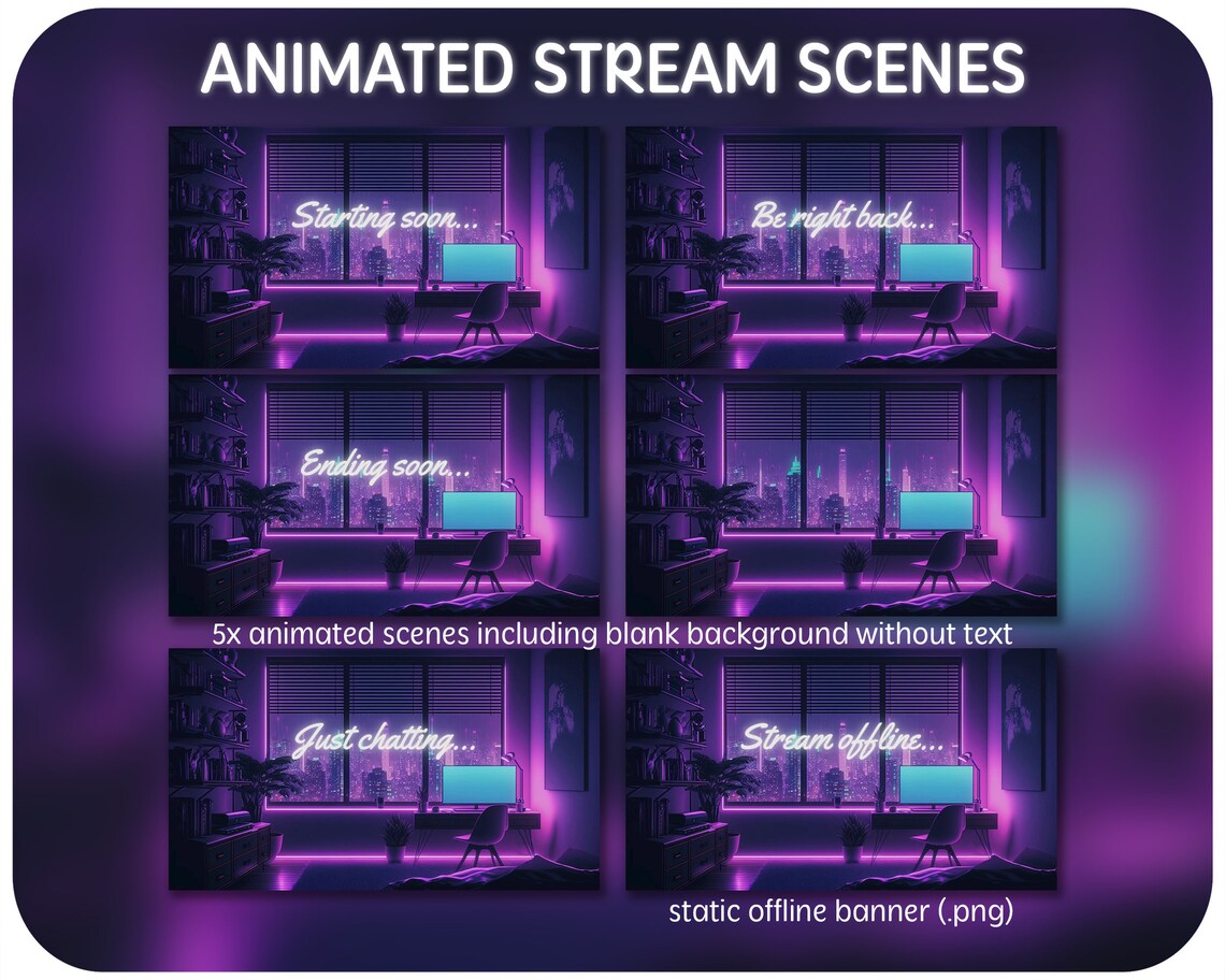 Animated Neon Pink/purple Game Room Streaming Scenes Cozy Futuristic ...