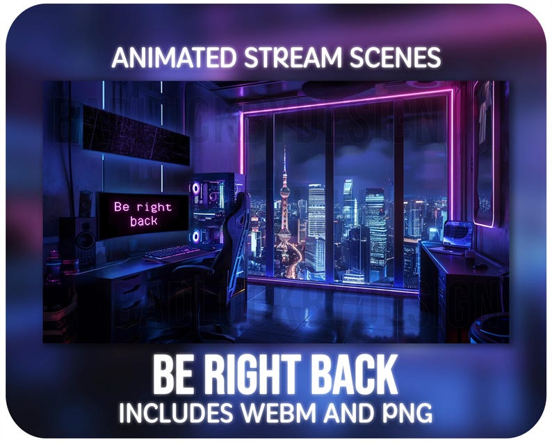 Animated Modern Game Room Stream Scenes - Purple Cyberpunk Twitch ...