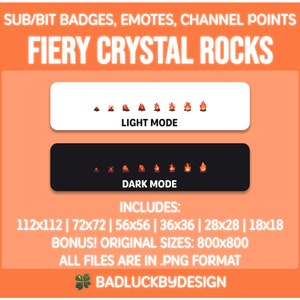 8x Fiery Crystal Rock Subscriber Bit Badges Emotes | Twitch Streamer ...