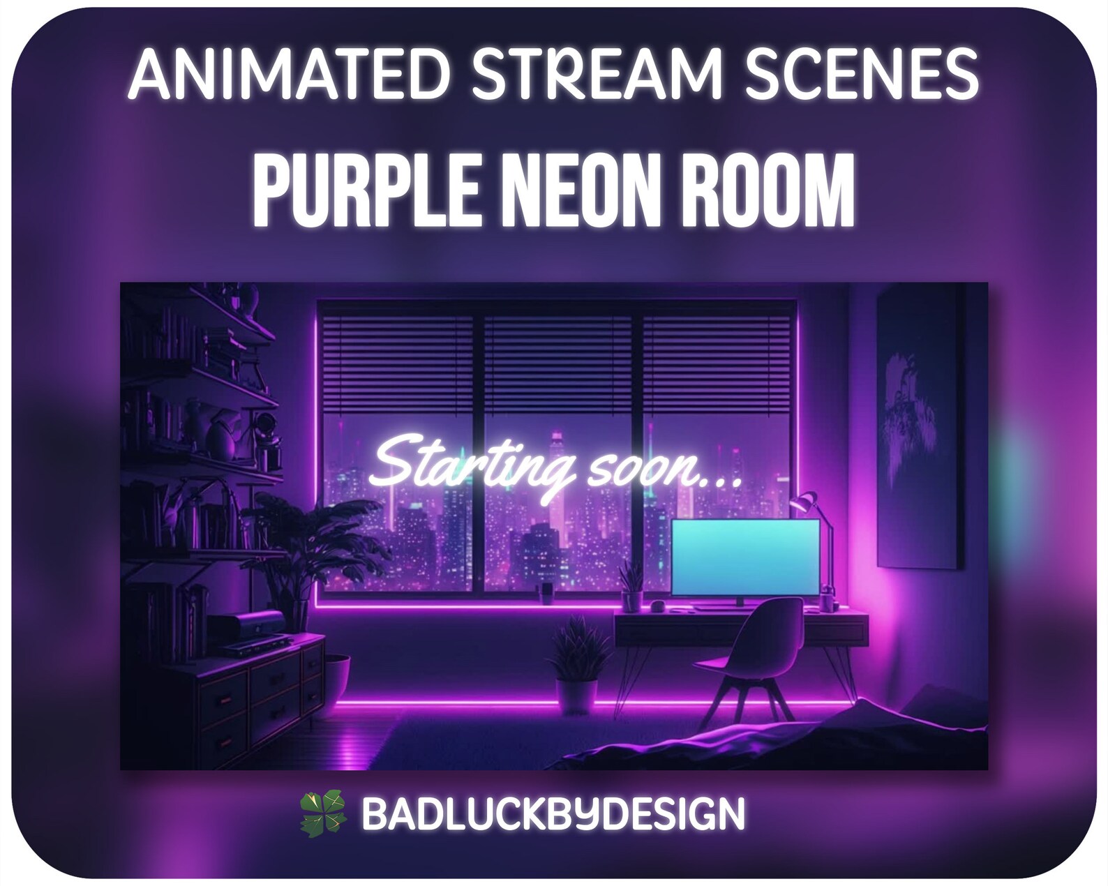 Animated Neon Pink/purple Game Room Streaming Scenes Cozy Futuristic ...