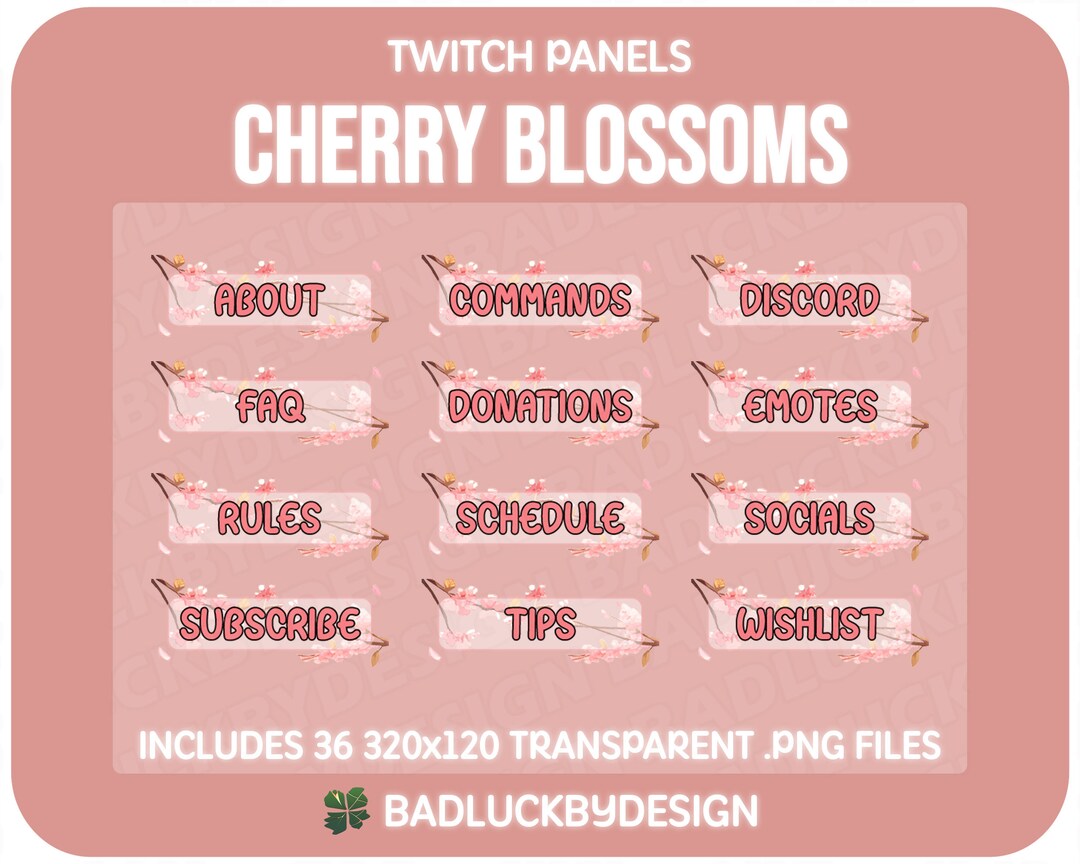 36x Cherry Blossom Twitch Panels - Pink Floral Streamer Assets (instant ...