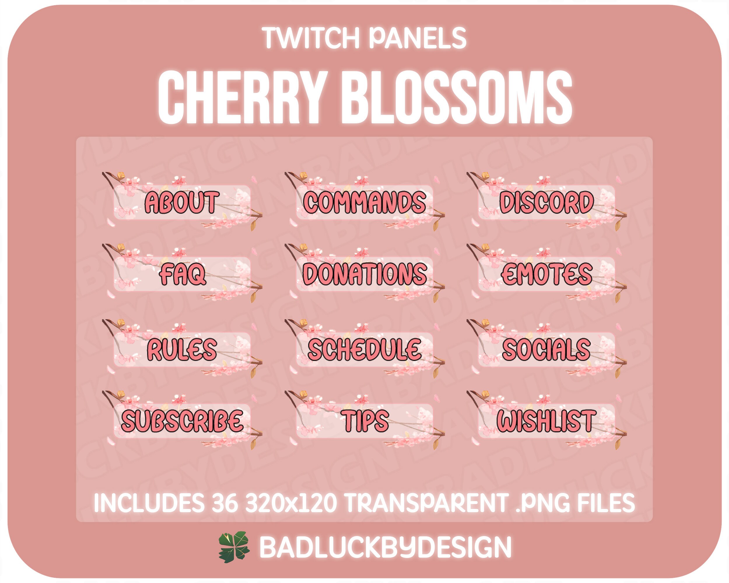 36x Cherry Blossom Panels | Twitch Streamer Assets | Pink About Profile Links Transparent Floral ...