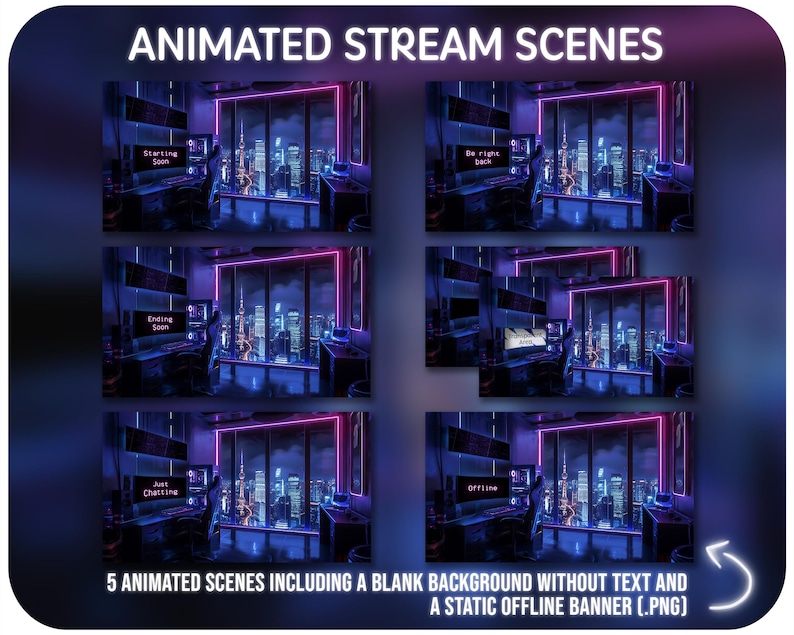 Modern Game Room Animated Stream Scenes Pack | Cyberpunk Twitch Screens ...