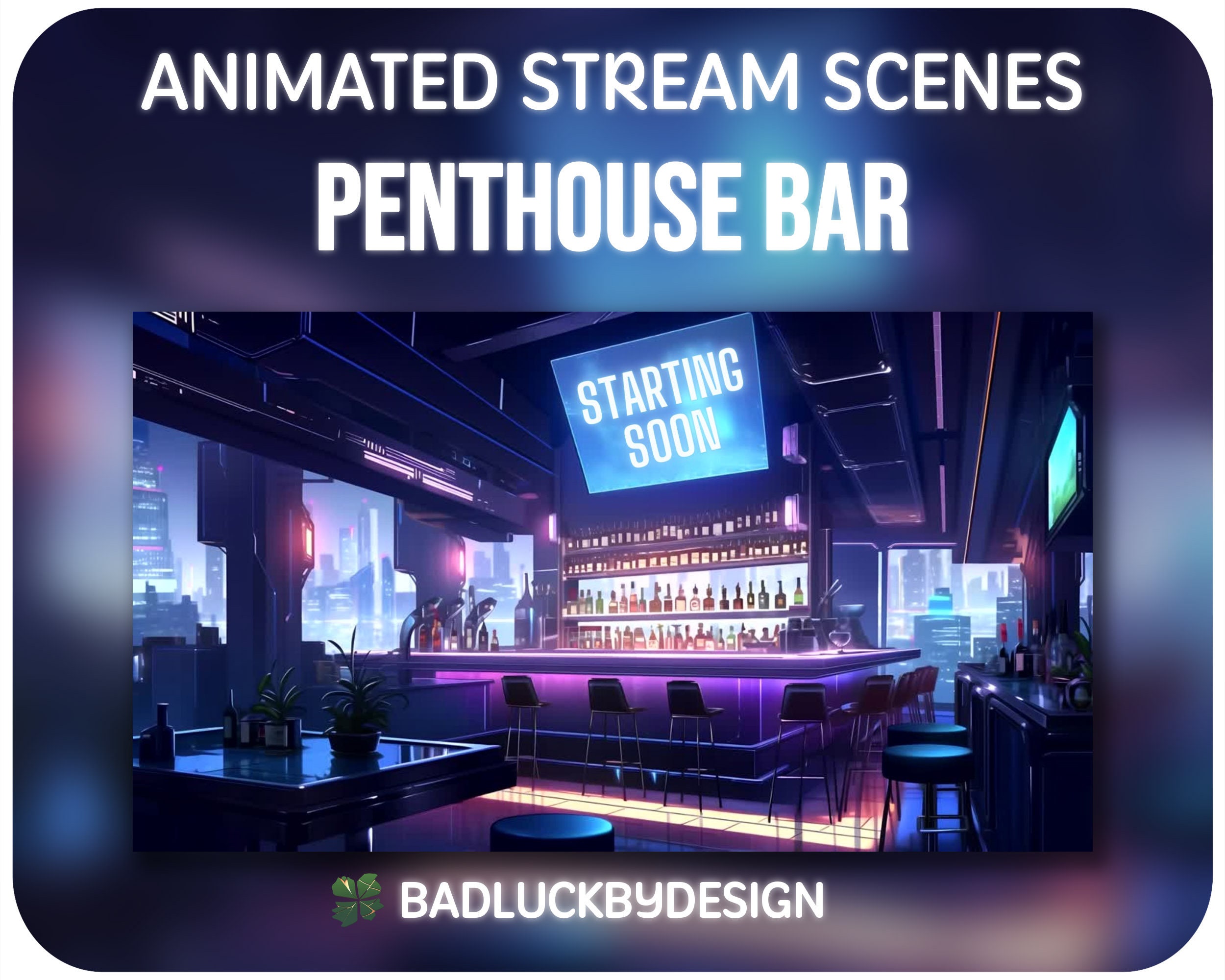 Animated Penthouse Bar Stream Scenes Cyberpunk Neon Twitch Screens Pack ...