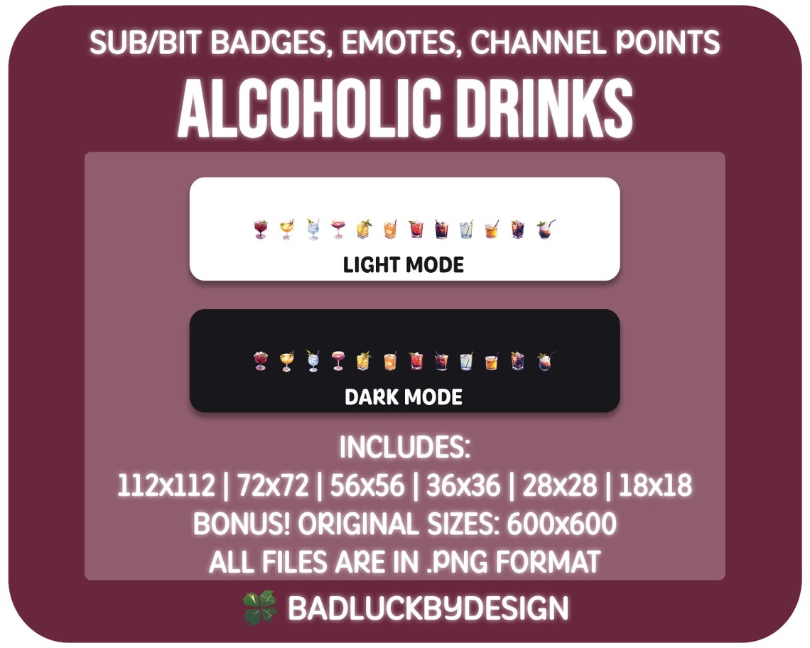 12x Alcoholic Drinks Twitch Badges/emotes - Martini, Wine & Liquor ...