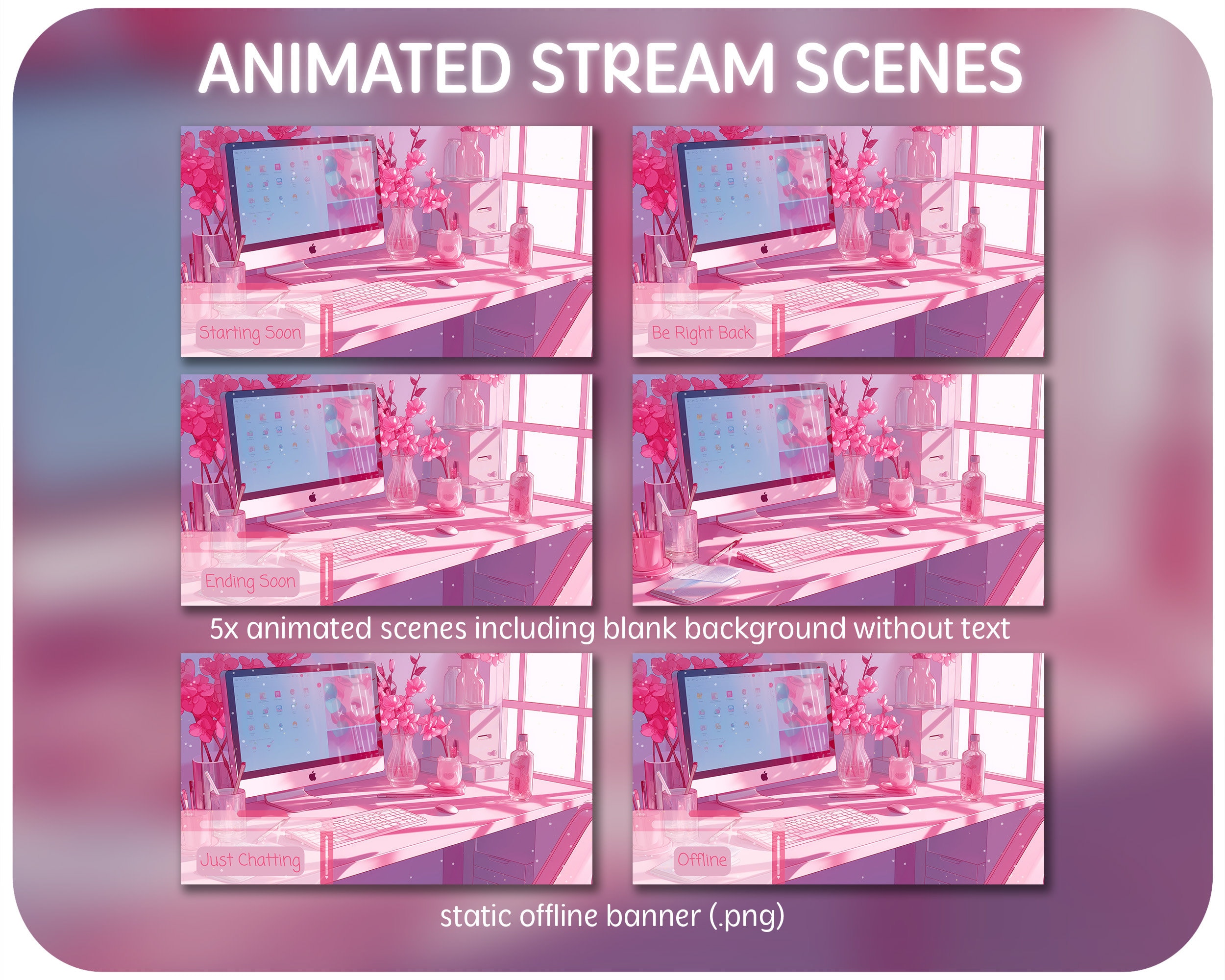 Pink Aesthetic Computer Desk Animated Streaming Scenes Girly Anime Cute ...