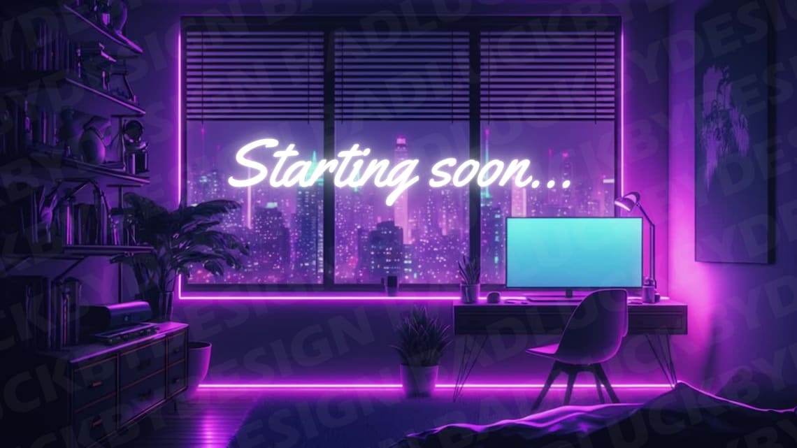 Animated Neon Pink/purple Game Room Streaming Scenes Cozy Futuristic ...