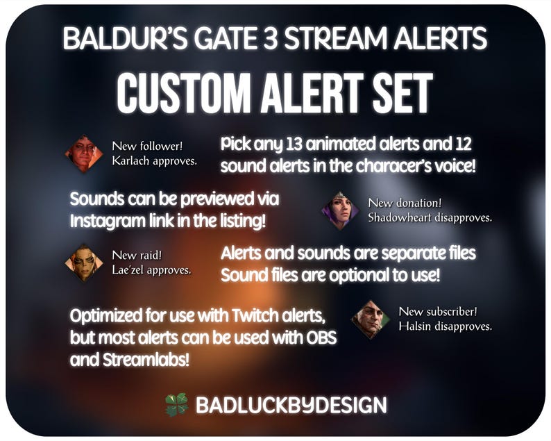 Custom Set of 13 Animated Twitch Alerts With Sound Baldur's Gate 3 ...