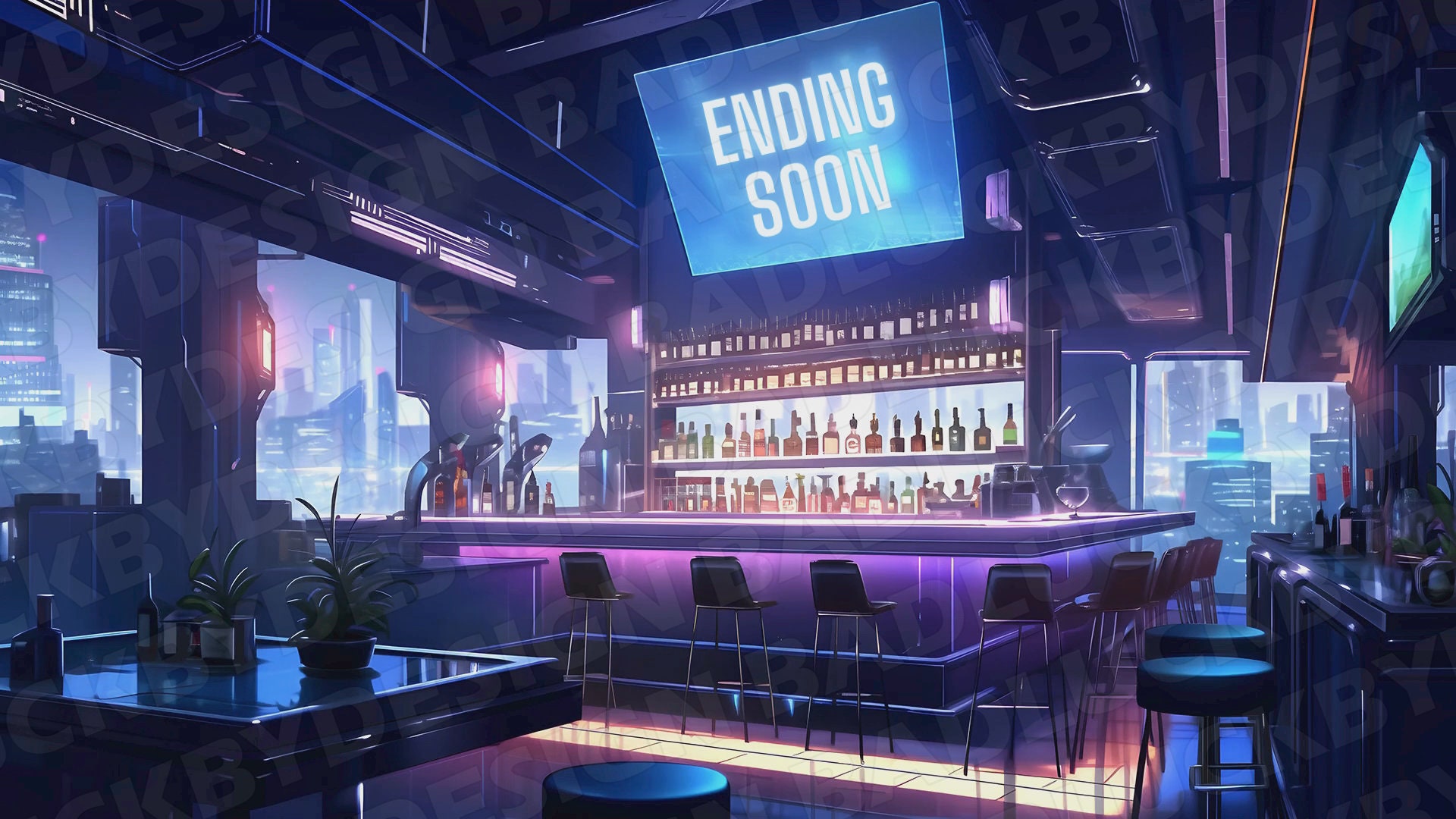 Animated Penthouse Bar Stream Scenes Cyberpunk Neon Twitch Screens Pack ...