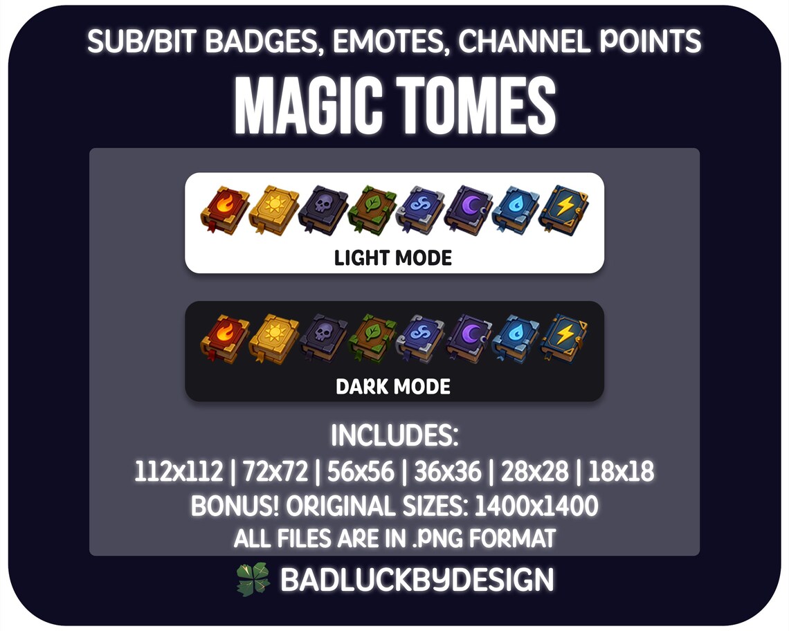 8x Magic Spell Book Twitch Badges/emotes - Fantasy Grimoire & Tome ...