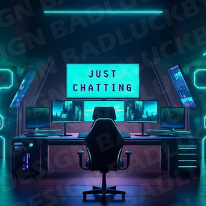 Animated Game Room Stream Scenes - Teal Cyberpunk Twitch Screens ...