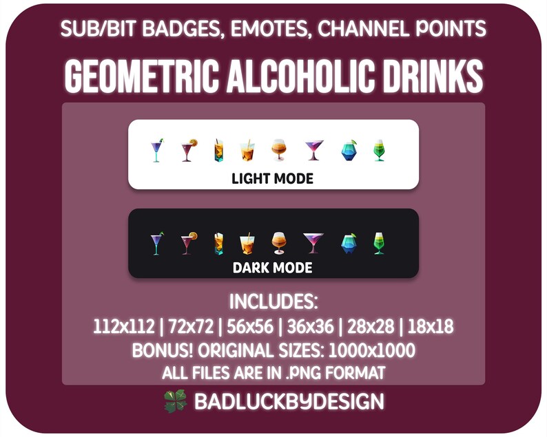 8x Geometric Alcoholic Drinks Twitch Badges/emotes - Martini, Cocktail ...
