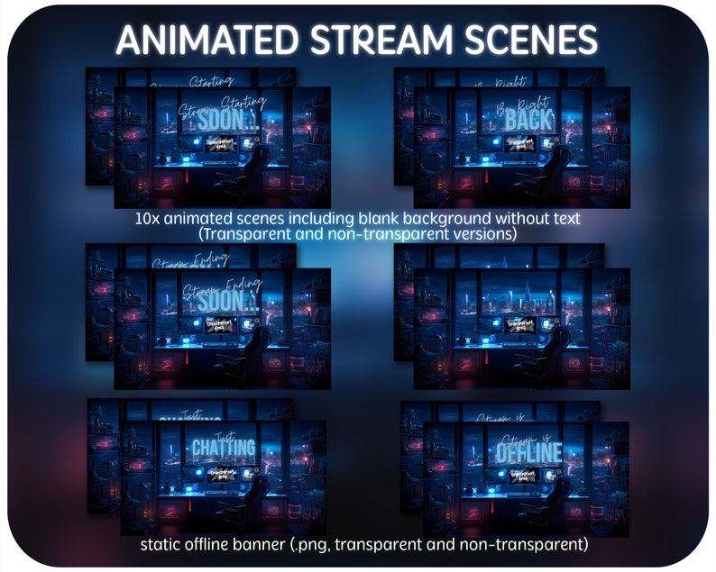 Transparent Futuristic Blue Gaming Room Stream Scenes Pack, Animated ...