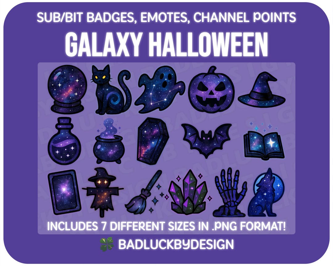 16x Galaxy Halloween Twitch Badges/emotes - Spooky Purple Space Stars ...