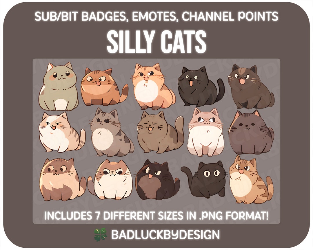 15x Silly Cats Twitch Badges/emotes - Funny Kitten Derp Streamer Assets ...