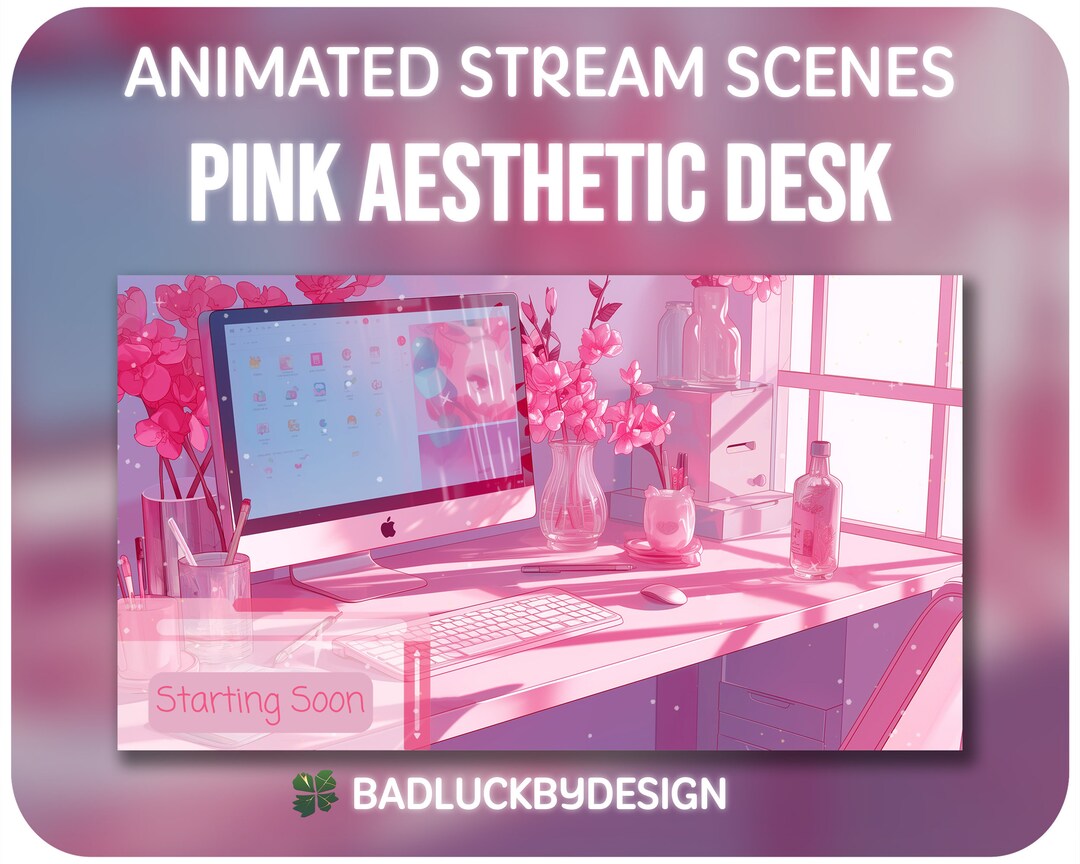 Pink Aesthetic Computer Desk Animated Streaming Scenes | Girly Anime ...