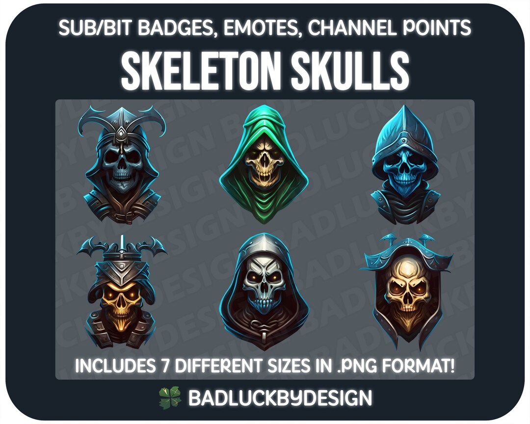 6x Skeleton Skulls Subscriber Bit Badges Emotes Twitch Streamer Assets ...