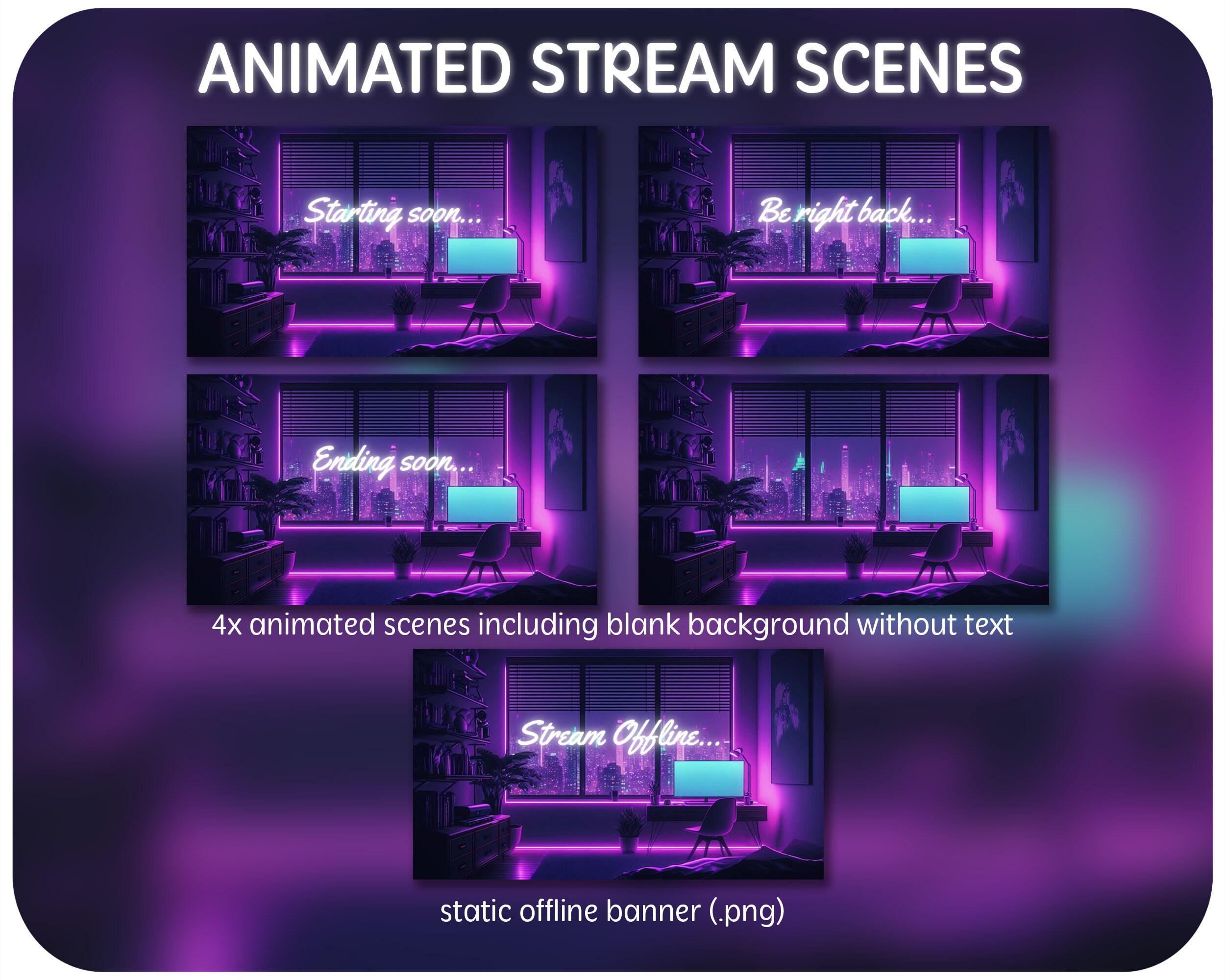 Animated Neon Pink/purple Game Room Streaming Scenes Cozy Futuristic ...