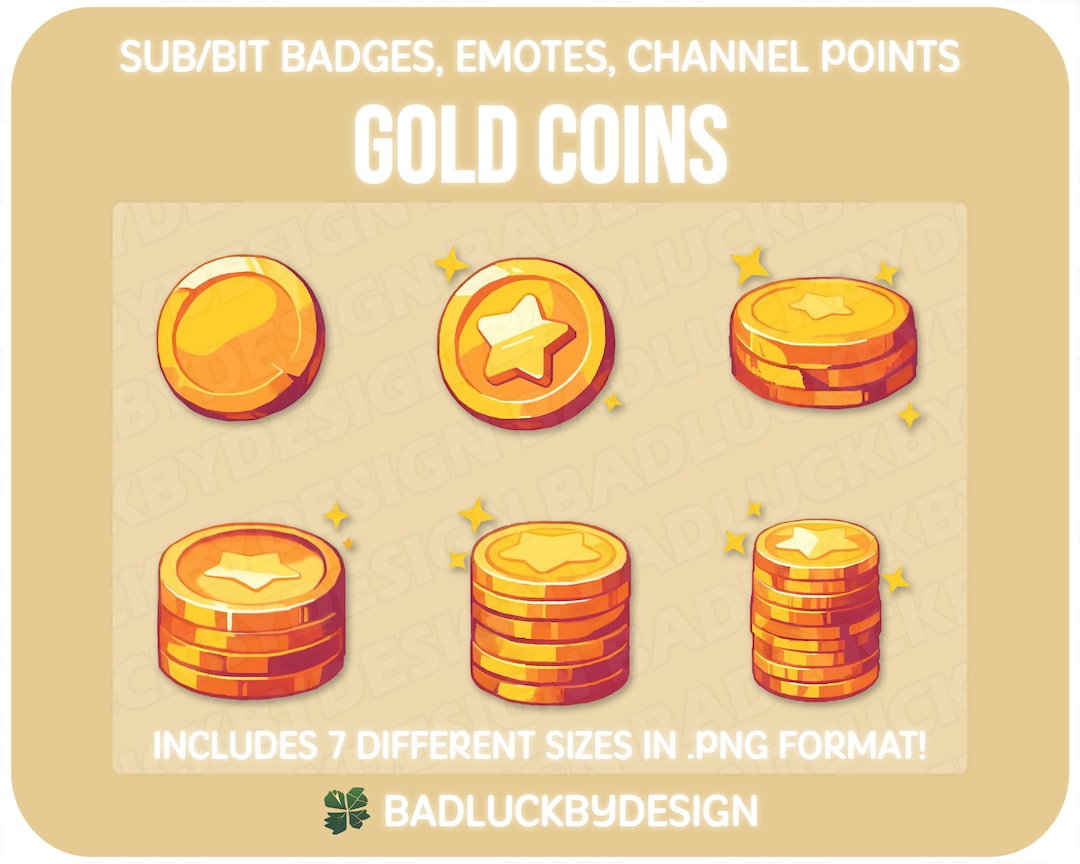 6x Gold Coins Sub/bit Badges, Emotes Twitch Streamer Assets Fantasy ...