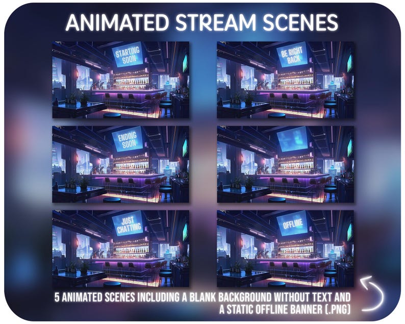 Animated Penthouse Bar Stream Scenes - Neon Cyberpunk Twitch Screens (starting, BRB, Offline ...