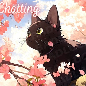 Cherry Blossom Black Cat Animated Stream Scenes | Cute Kitten Floral ...