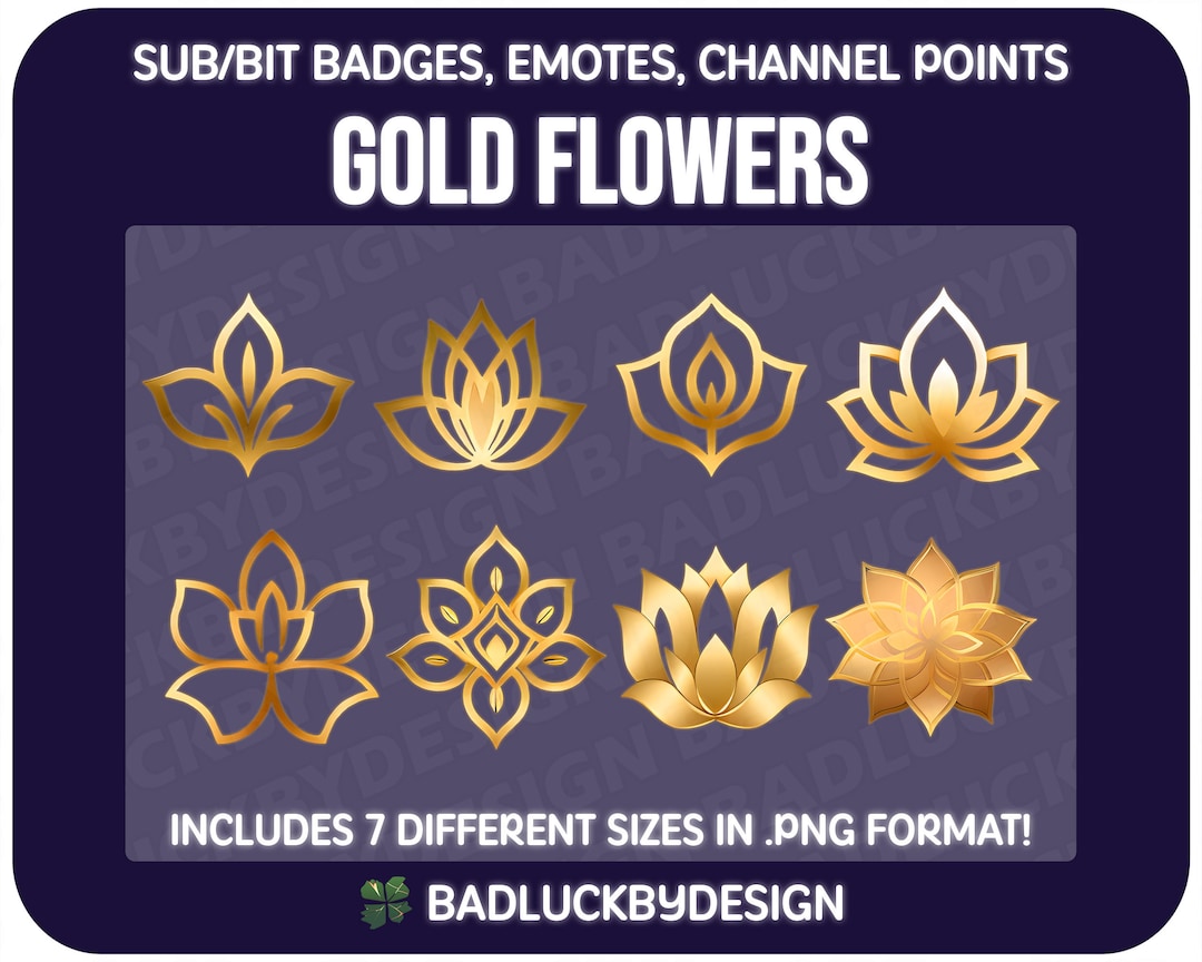 8x Golden Flowers Sub/bit Badges/emotes | Twitch Streamer Assets | Gold ...