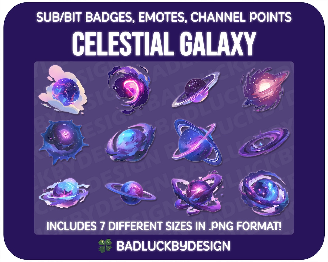 12x Celestial Twitch Badges/emotes - Galaxy Space & Purple Planets ...