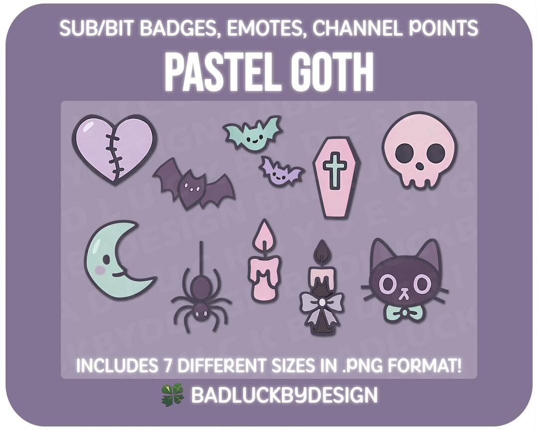 10x Pastel Goth Twitch Badges/emotes - Bats Candles Cat Skulls Streamer ...