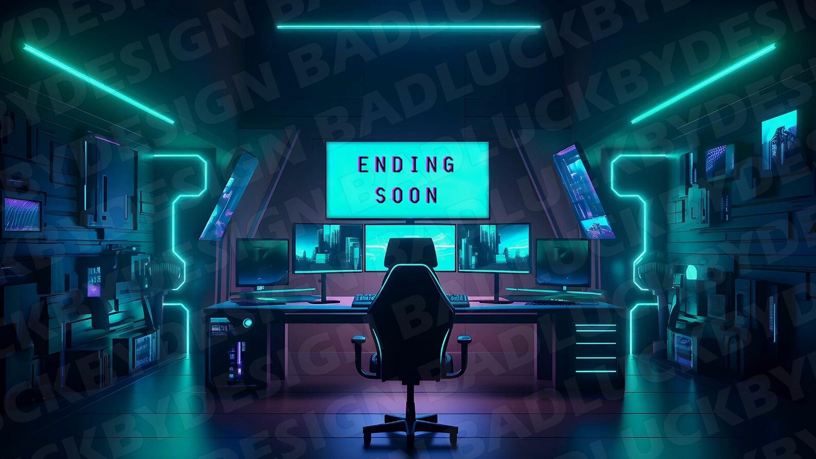 Animated Game Room Stream Scenes - Teal Cyberpunk Twitch Screens ...