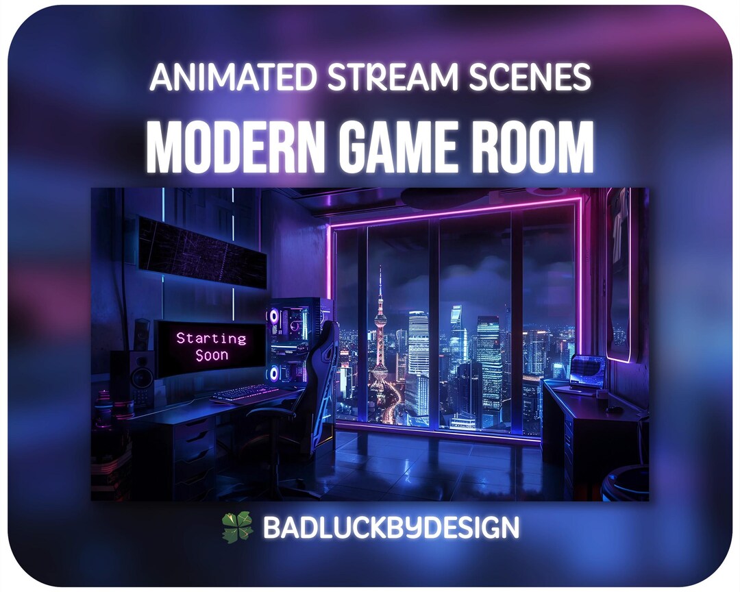 Animated Modern Game Room Stream Scenes - Purple Cyberpunk Twitch ...