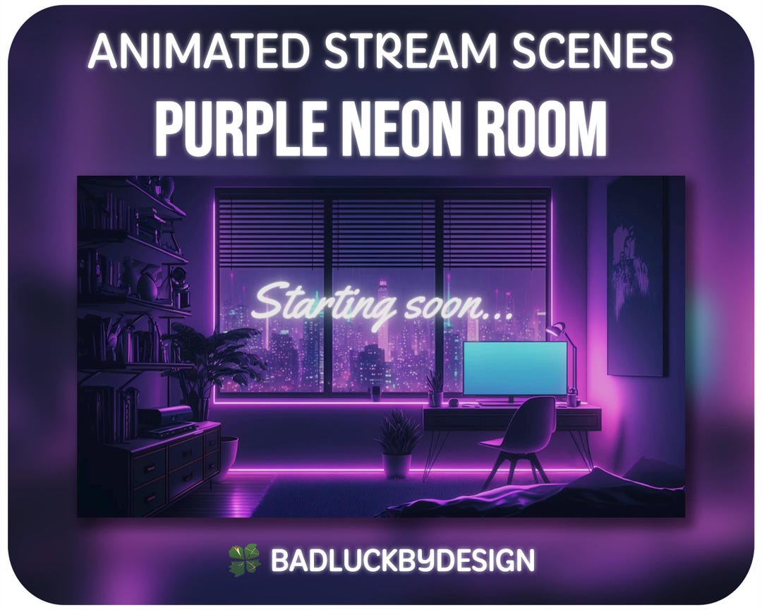 Animated Purple Room Stream Scenes - Cozy Neon Twitch Screens (starting ...