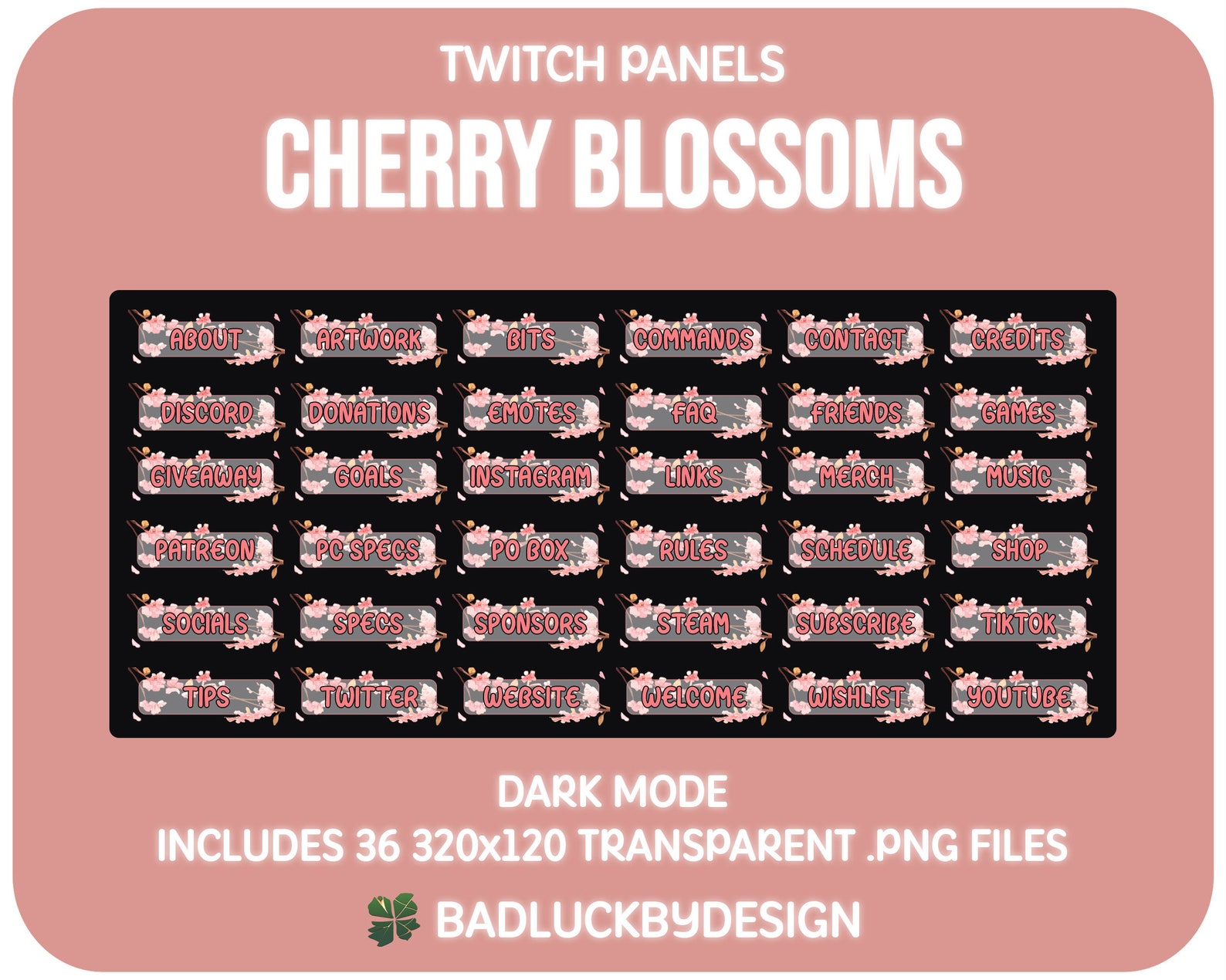 36x Cherry Blossom Panels | Twitch Streamer Assets | Pink About Profile ...
