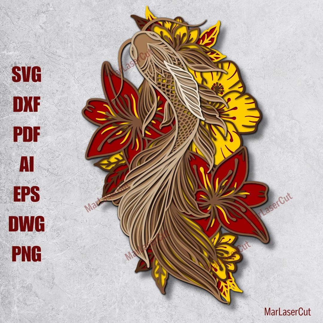 Multilayer Koi Fish Laser Cut File Layered Koi 3D Mandala SVG for ...
