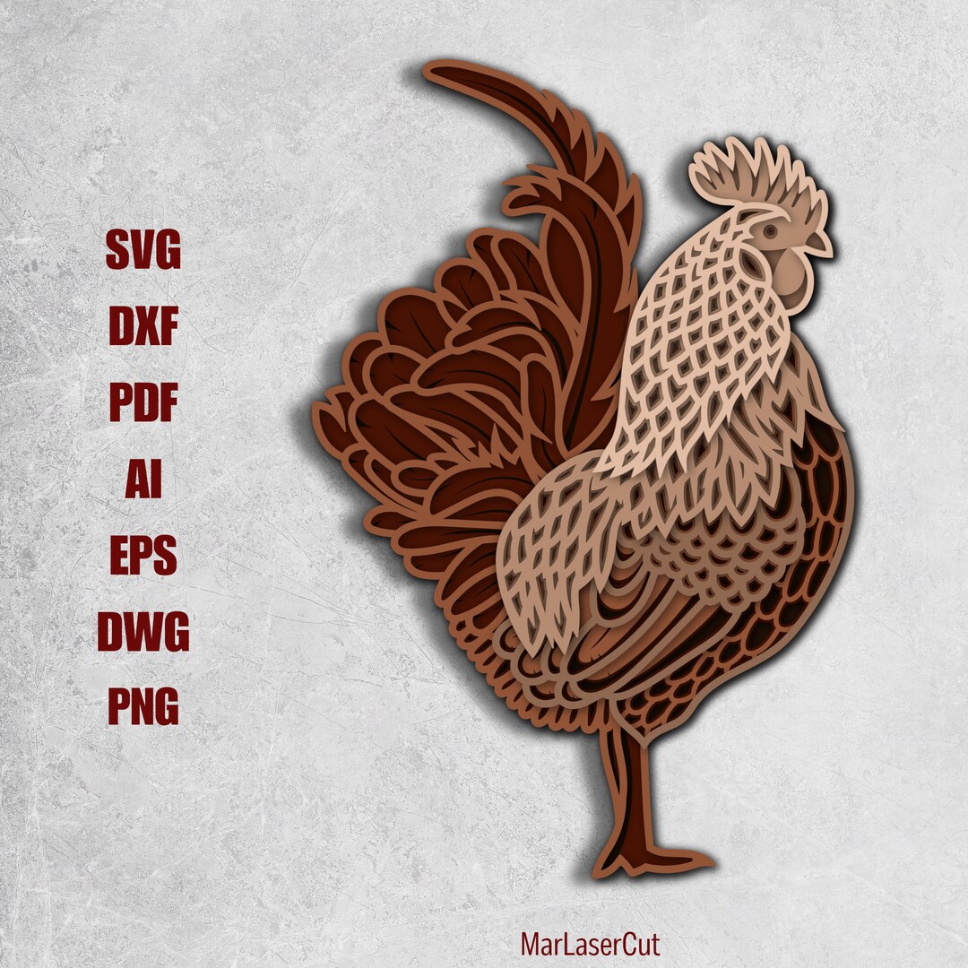 Multilayer Rooster Chicken Laser Cut File 3D Layered Rooster Layered ...