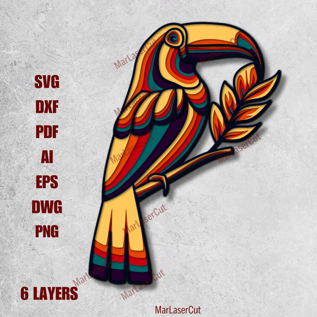 Multilayer Toucan Laser Cut File 3D Layered Tropical Laser Cut Dxf Dwg ...