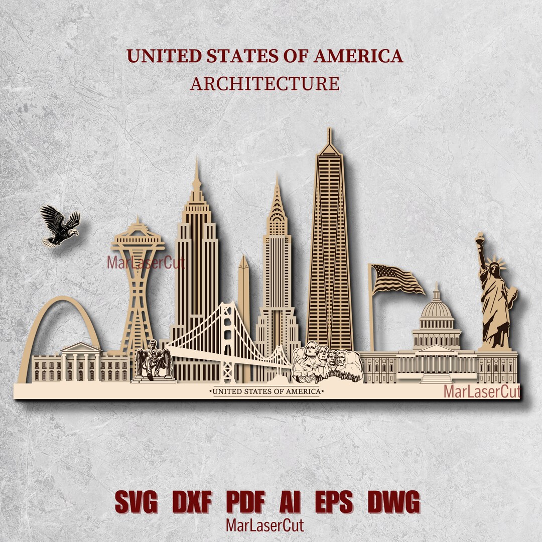 Multilayer USA Landmarks Laser Cut File 3D Layered United States ...